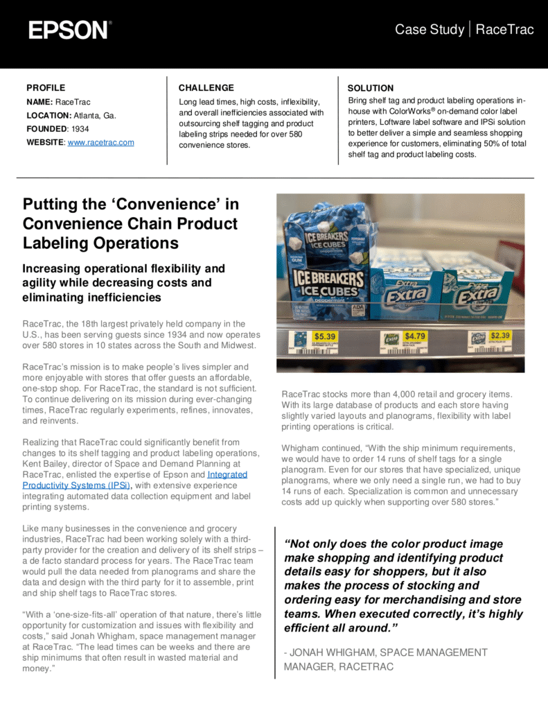 RaceTrac Epson + Loftware Case Study | IPSi Scan