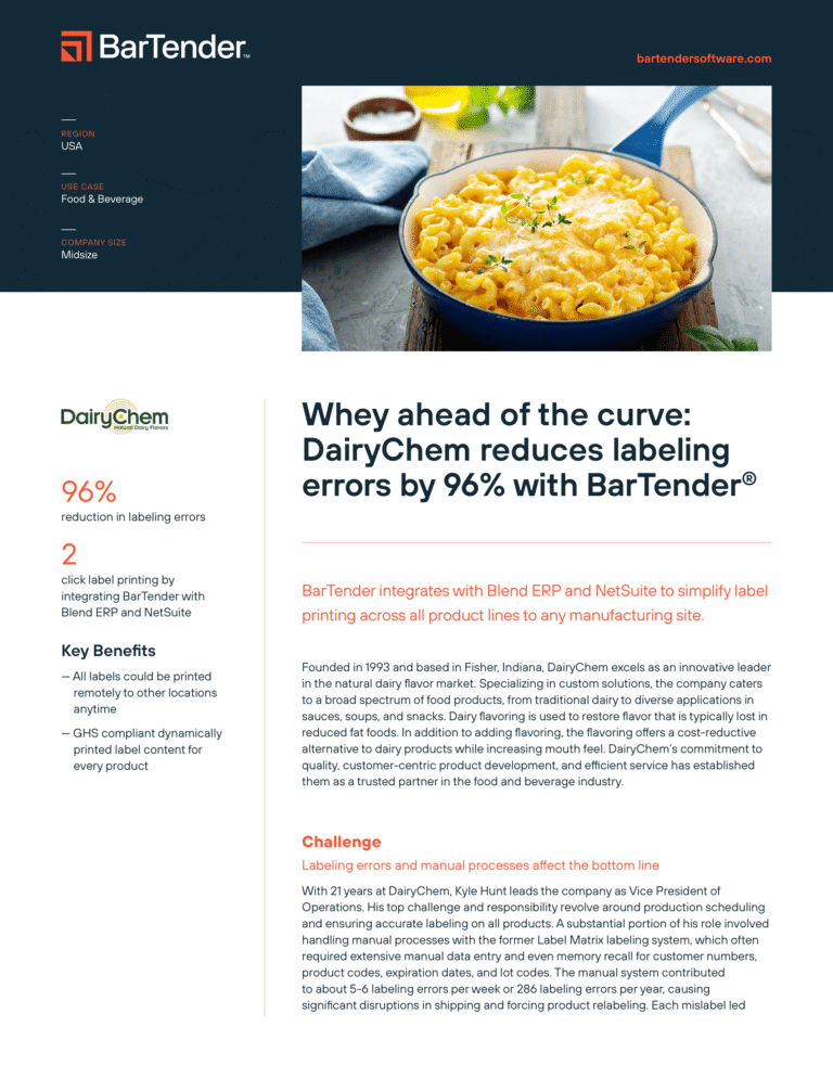 DairyChem BarTender Case Study | IPSi Scan